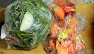 Parts of vegetables that most people throw away. I cut them up, put ...