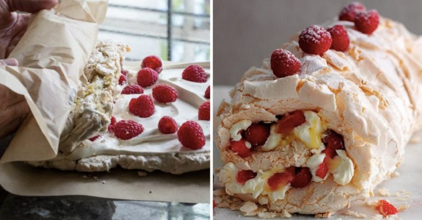 Festive raspberry roulade with mascarpone made from only 5 egg whites ...