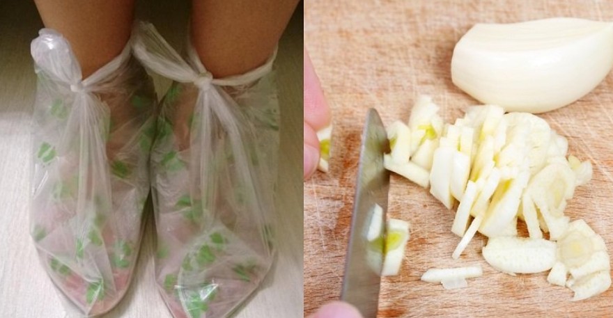 She chopped garlic and put it into a plastic bag. This method helped ...